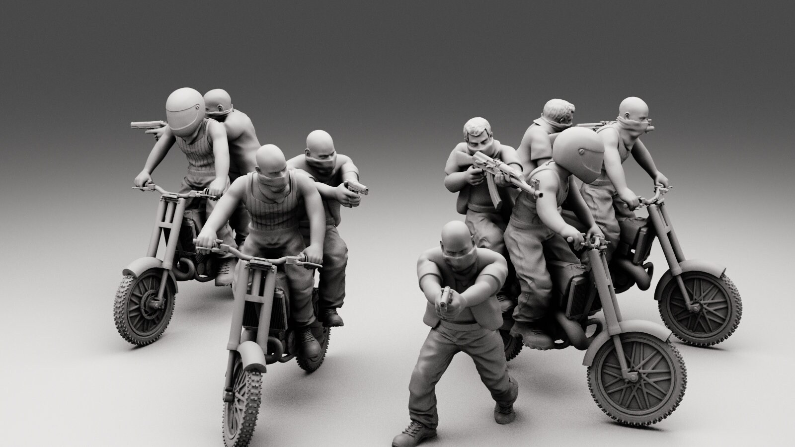 Cartel Biker Gang Set of 8 Turnbase Miniatures Miniature Wargaming 28mm ...