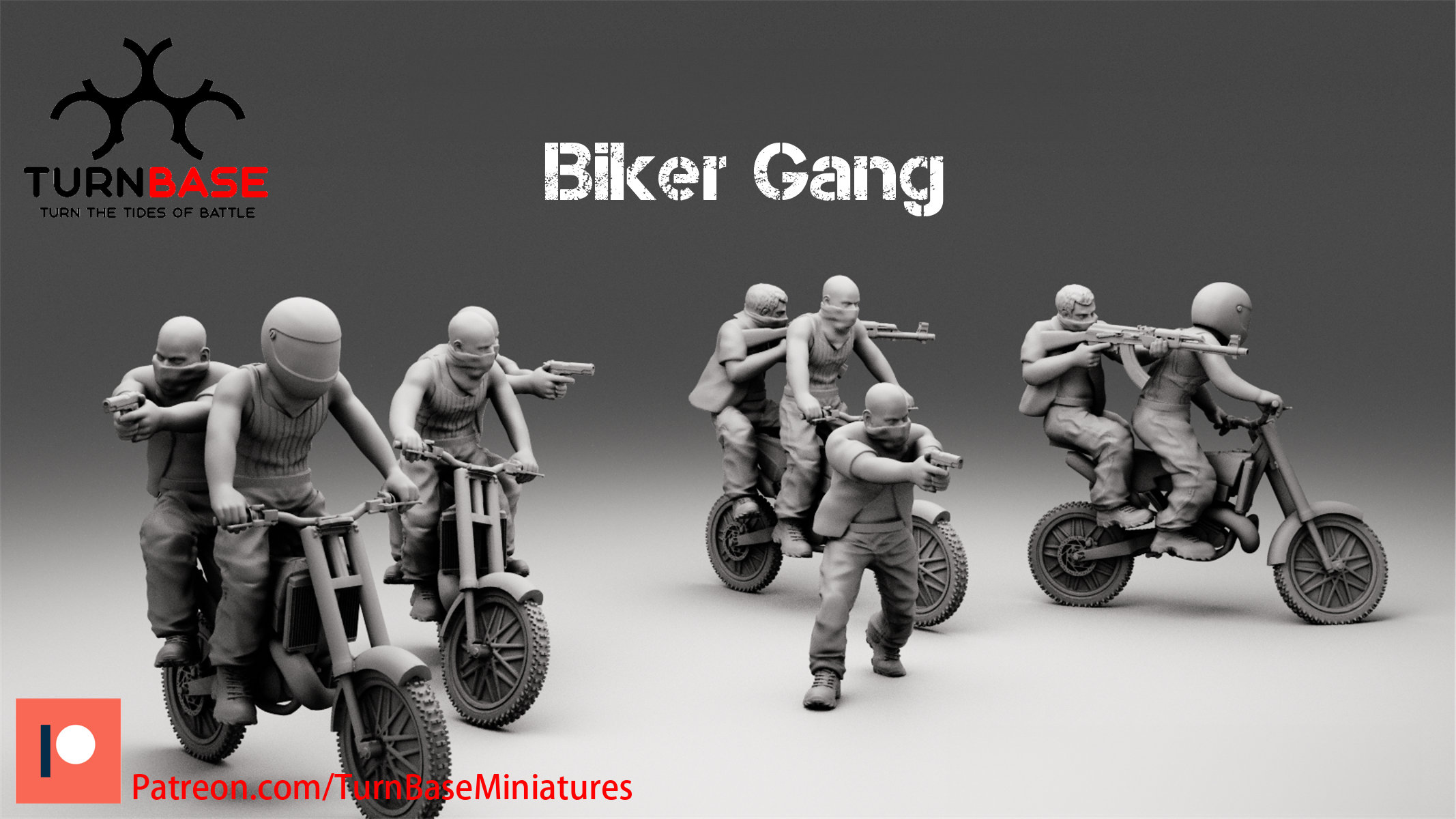 Cartel Biker Gang Set of 8 Turnbase Miniatures Miniature Wargaming 28mm ...