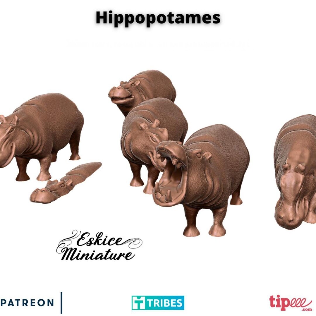 Hippopotamus Set of 6 | Eskice Miniature | Miniature | Wargaming | 28mm ...
