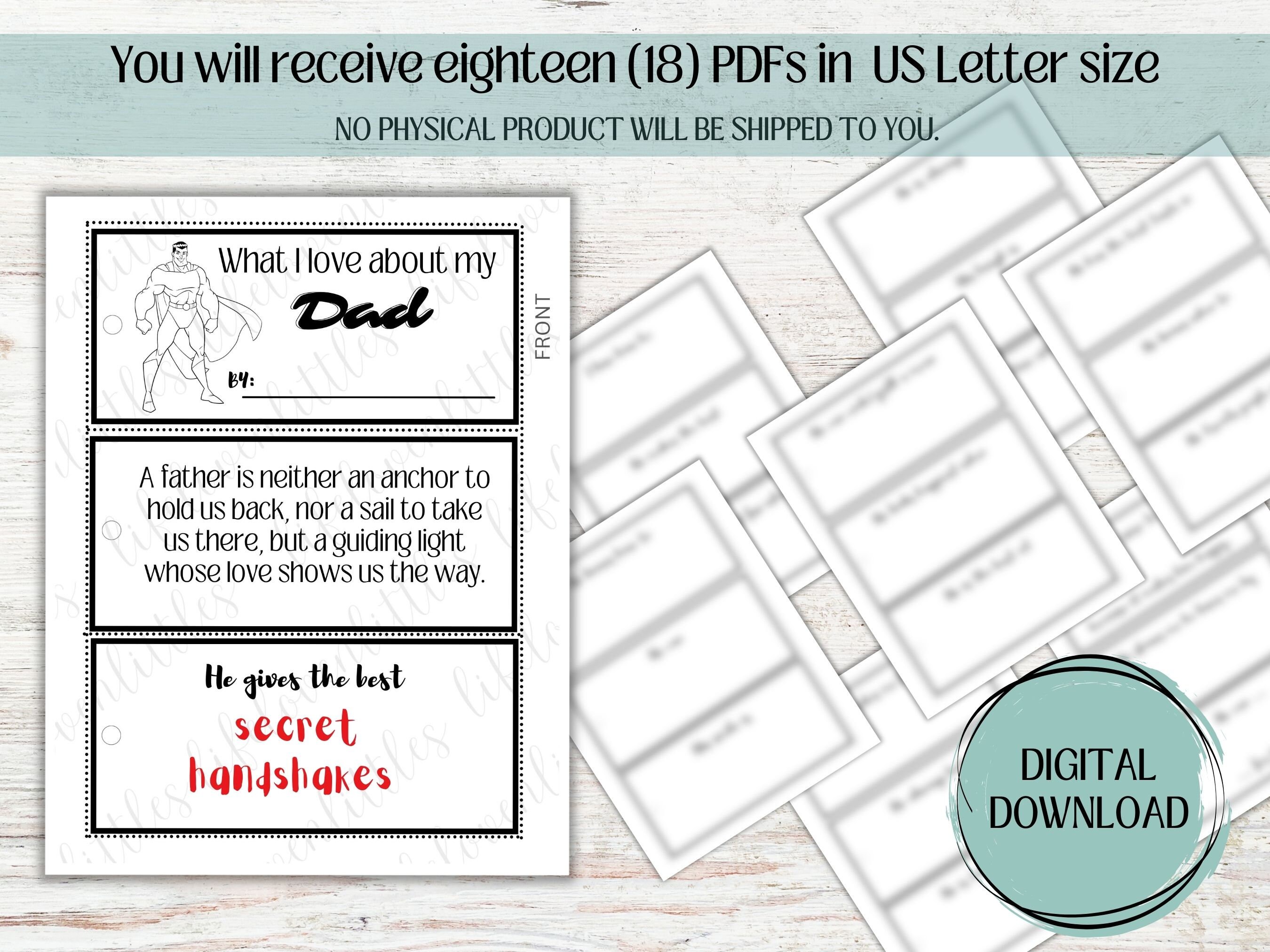 What I Love About My DAD, Father's Day Keepsake, Printable Handmade ...