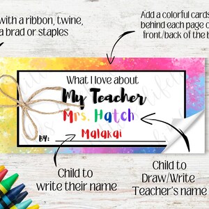 What I Love About My TEACHER, Teacher Appreciation Keepsake, Teacher ...