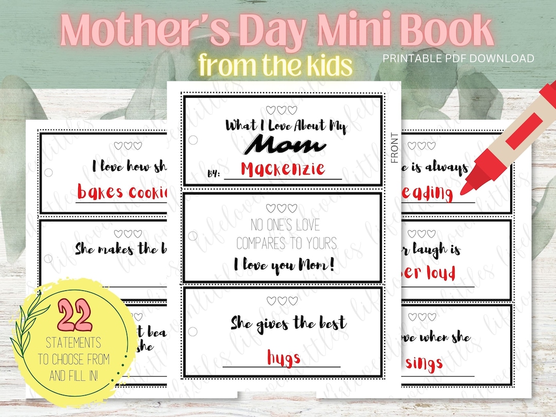 What I Love About My MOM, Mother's Day Keepsake, Printable Handmade ...