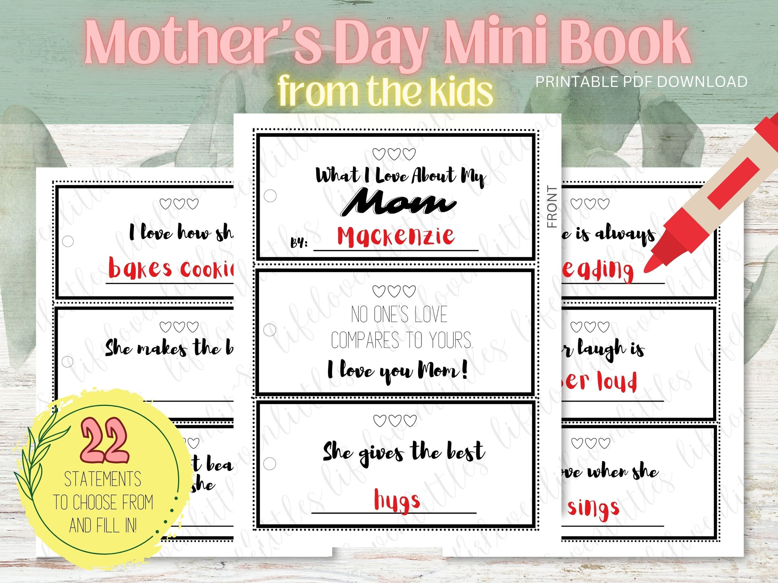 What I Love About My MOM, Mother's Day Keepsake, Printable Handmade ...