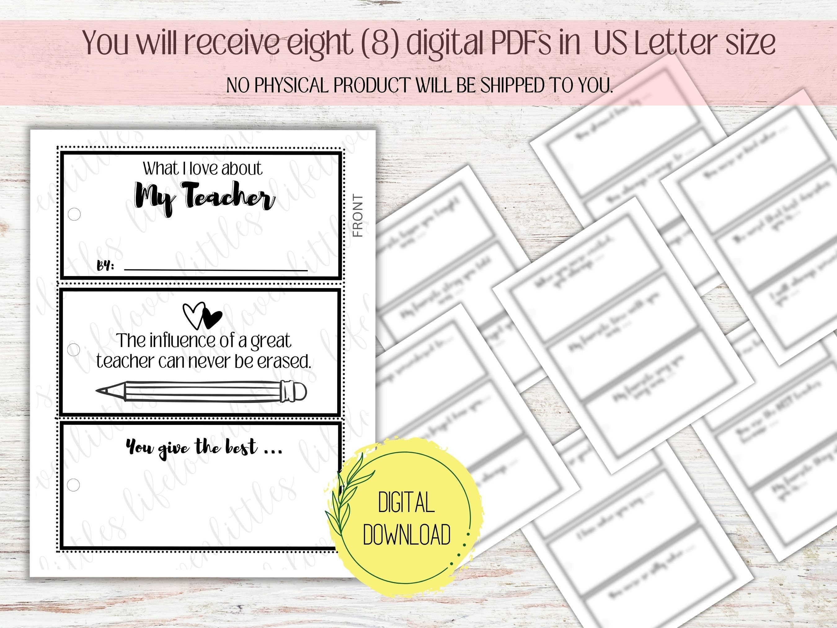 What I Love About My TEACHER, Teacher Appreciation Keepsake, Teacher ...