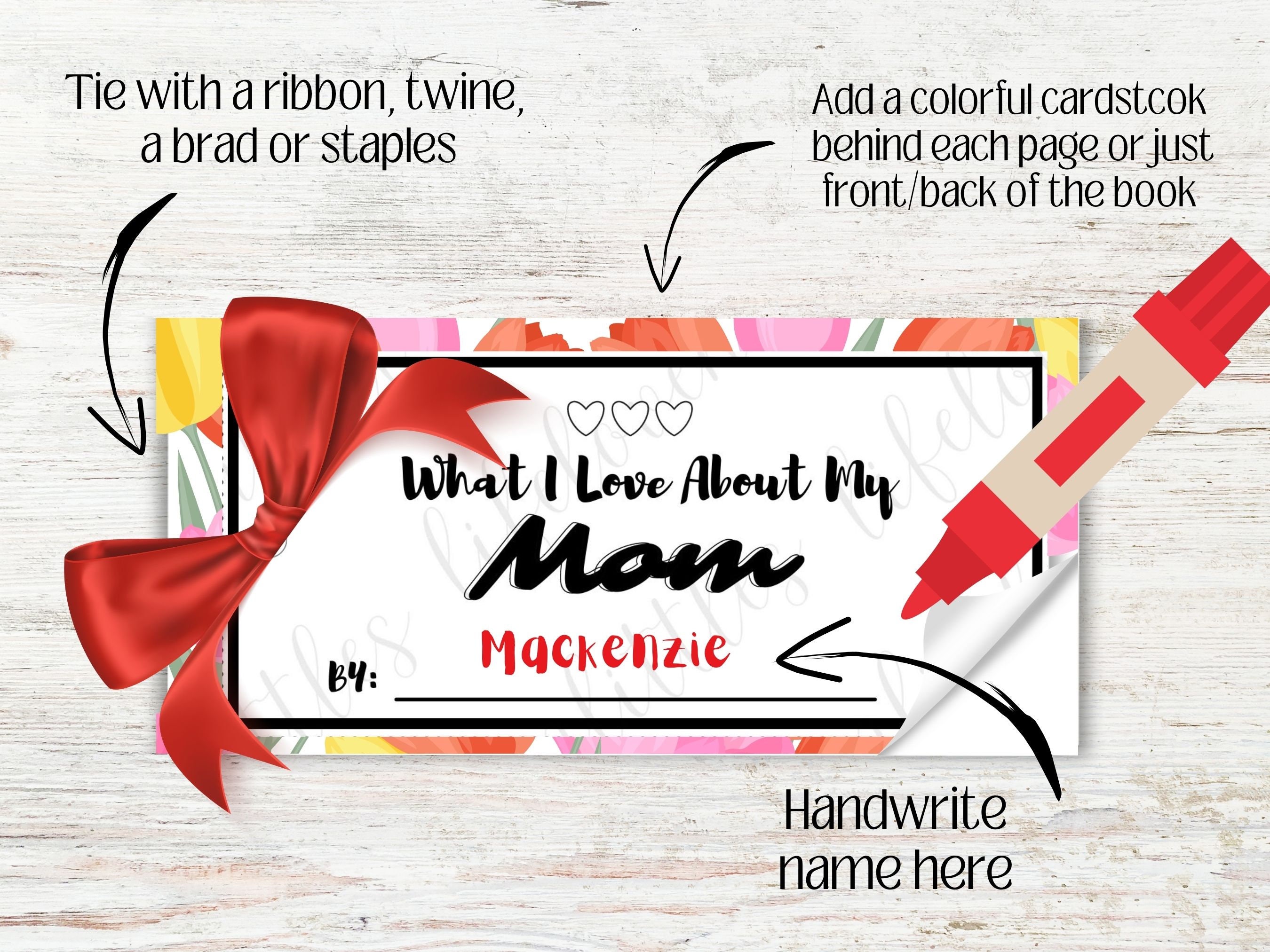 What I Love About My MOM, Mother's Day Keepsake, Printable Handmade ...