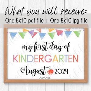 First Day of Kindergarten School Sign Printable 2024 Back to School ...