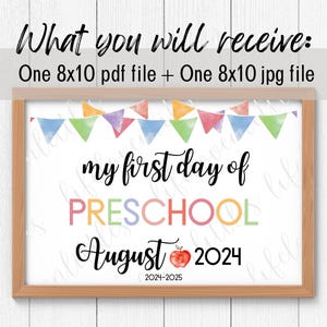First Day of Preschool Sign Printable 2024 Back to School Prop Sign My ...