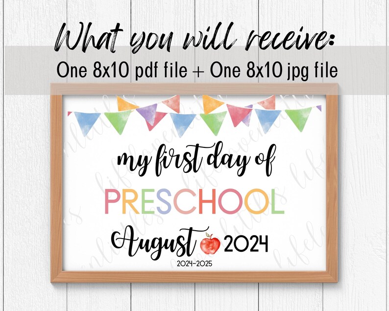 First Day of Preschool Sign Printable 2024 Back to School Prop Sign My ...