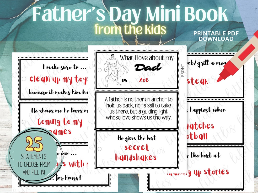 What I Love About My DAD, Father's Day Keepsake, Printable Handmade ...