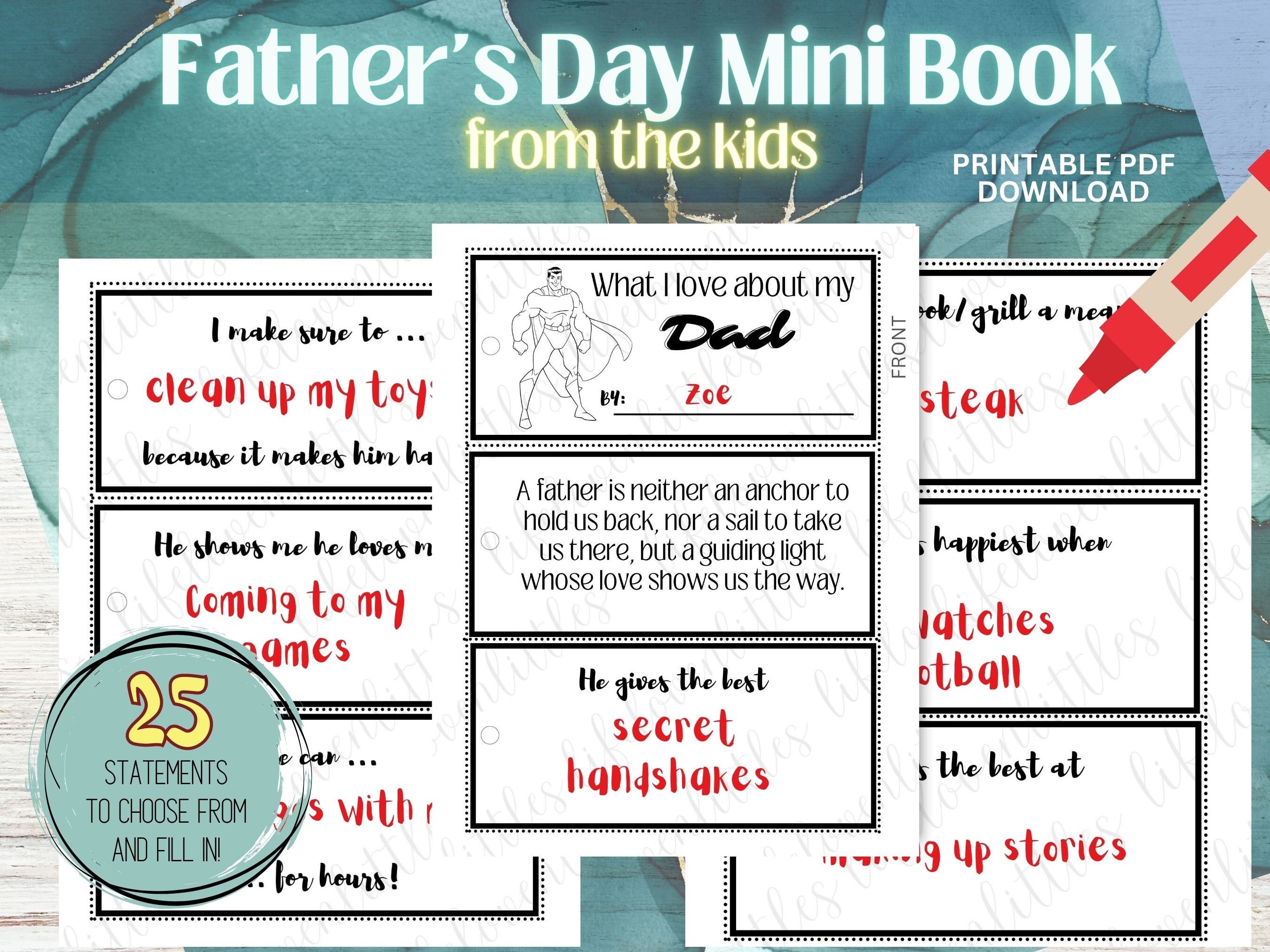 What I Love About My DAD, Father's Day Keepsake, Printable Handmade ...