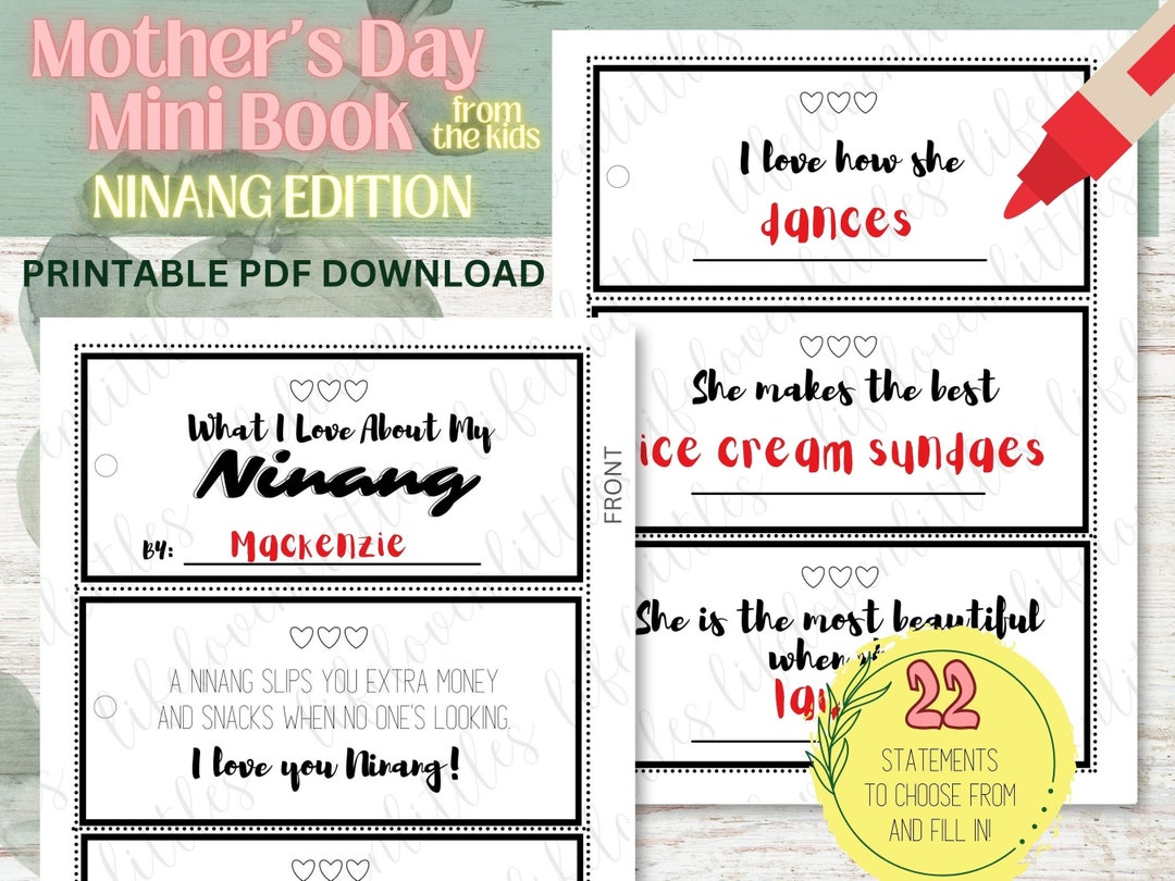 What I Love About My NINANG, Mother's Day Keepsake, Printable Handmade ...