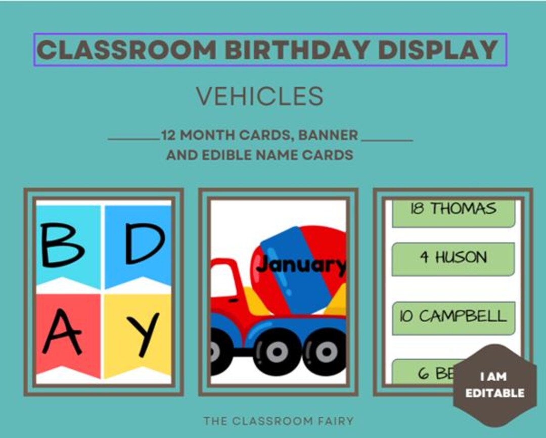 Customisable Birthday Wall Chart - Vehicles - Etsy