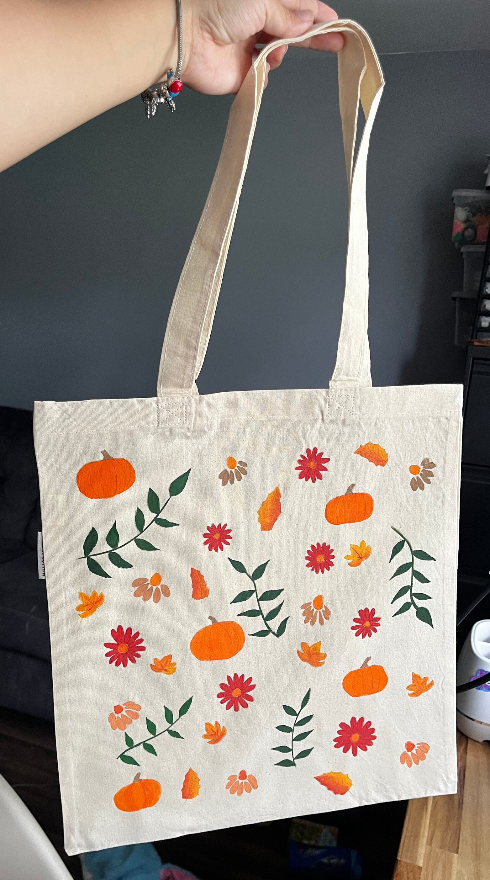 Fall Things Hand Painted Tote Bag, Eco Friendly Reusable Tote Bag ...