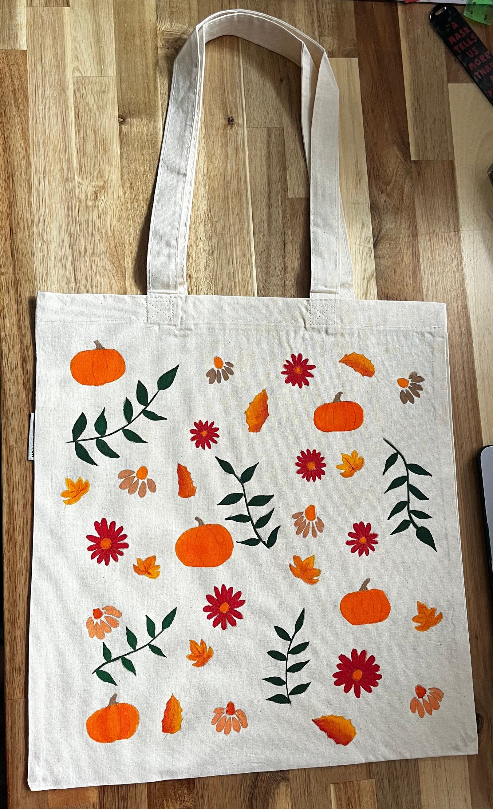 Fall Things Hand Painted Tote Bag, Eco Friendly Reusable Tote Bag ...