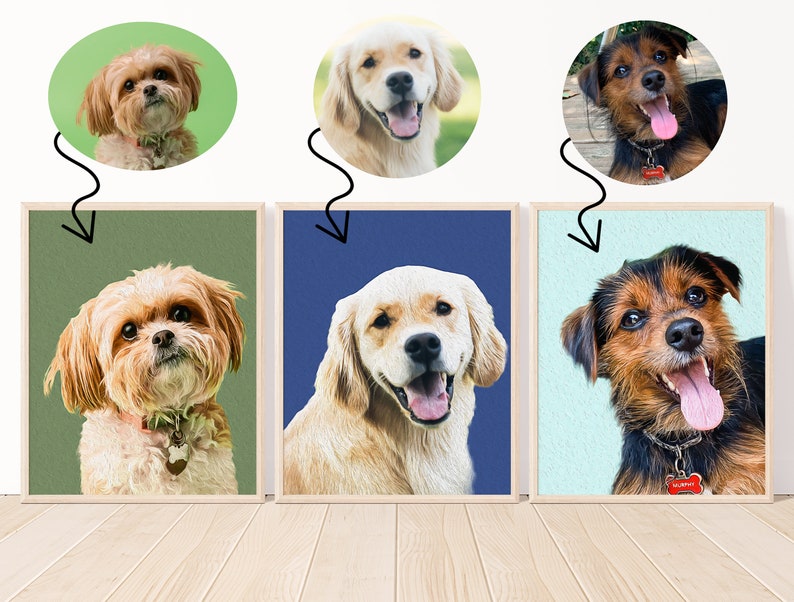 Custom Pet Portraits Using Pet Photo Personalized Digital Dog Portraits Cat Portraits Custom Dog ...