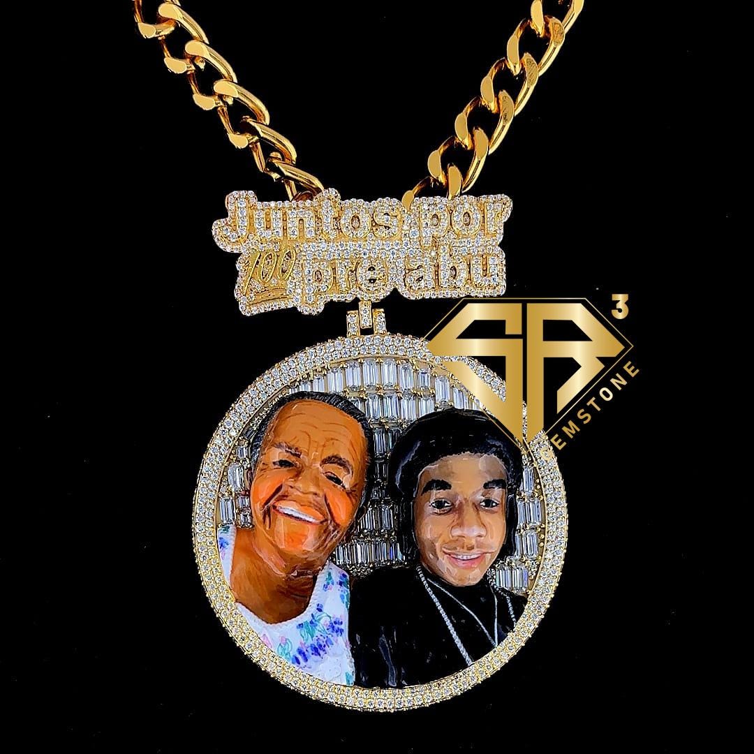 Custom Two Face Enamel Pendant,emerald Cut Gold Plated 3D Face Pendant ...