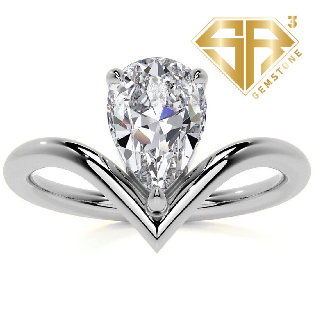 V Shaped Pear Cut Diamond Curved Plain Ring,three Claw Prong Basket Set ...
