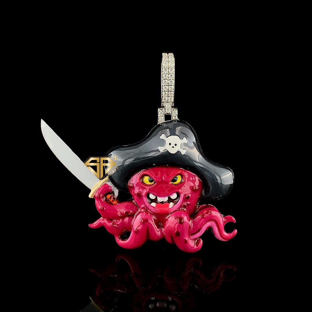 3D Red Enamel Octopus Pendant,custom Red Enamel Angry Octopus Uniquse ...