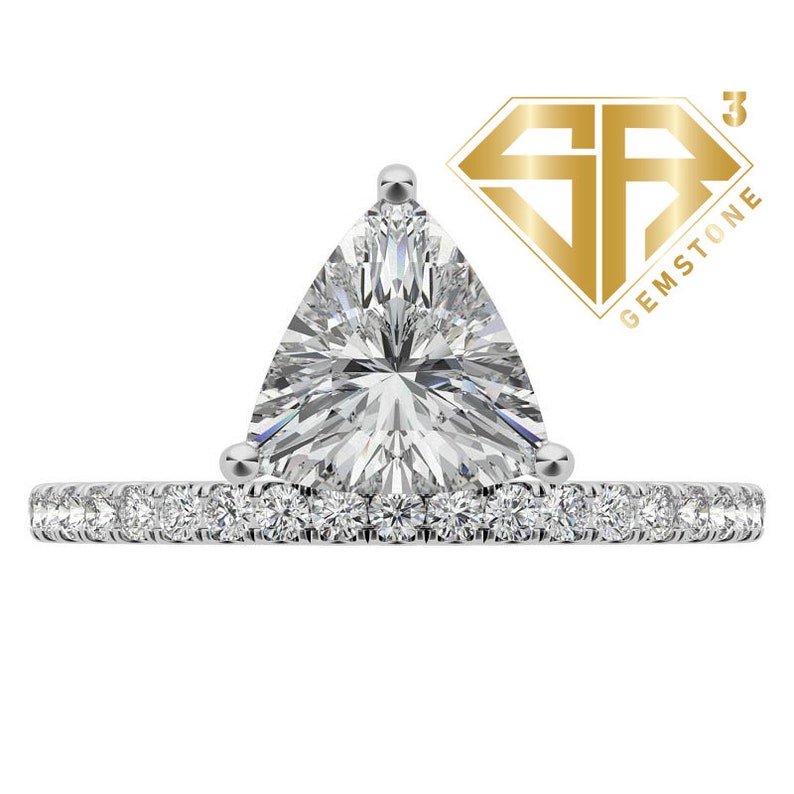 Trillion Cut Moissanite Modern Engagement Ring,trilliant Engagement ...