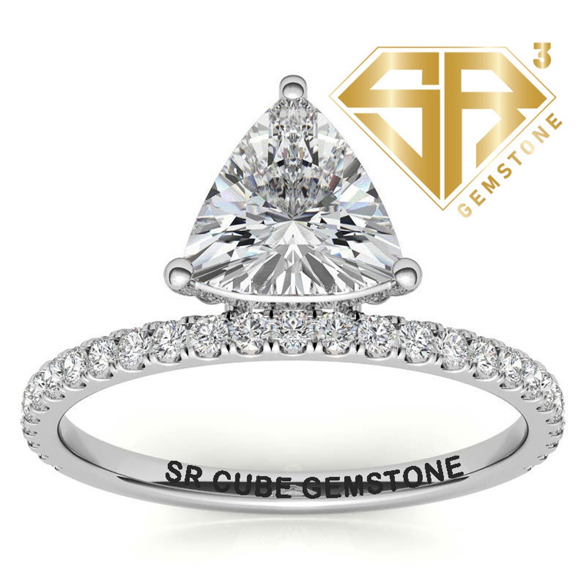Trillion Cut Moissanite Modern Engagement Ring,trilliant Engagement ...