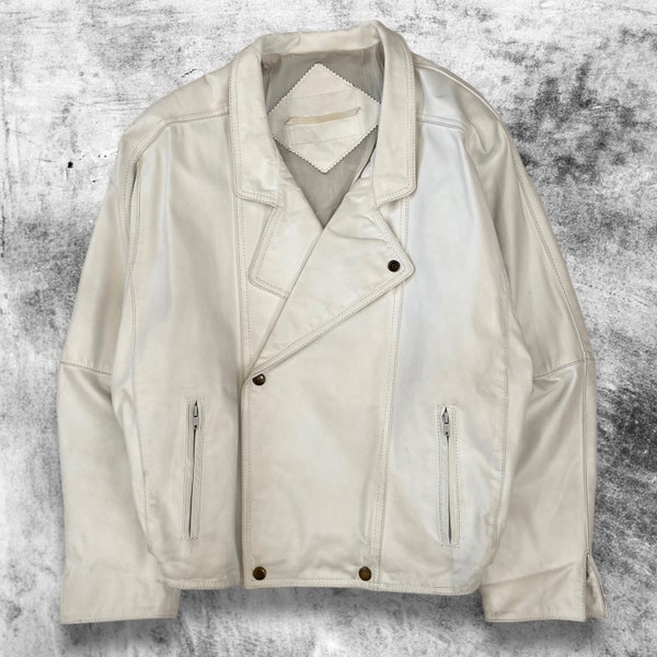 White Leather Jacket - Etsy
