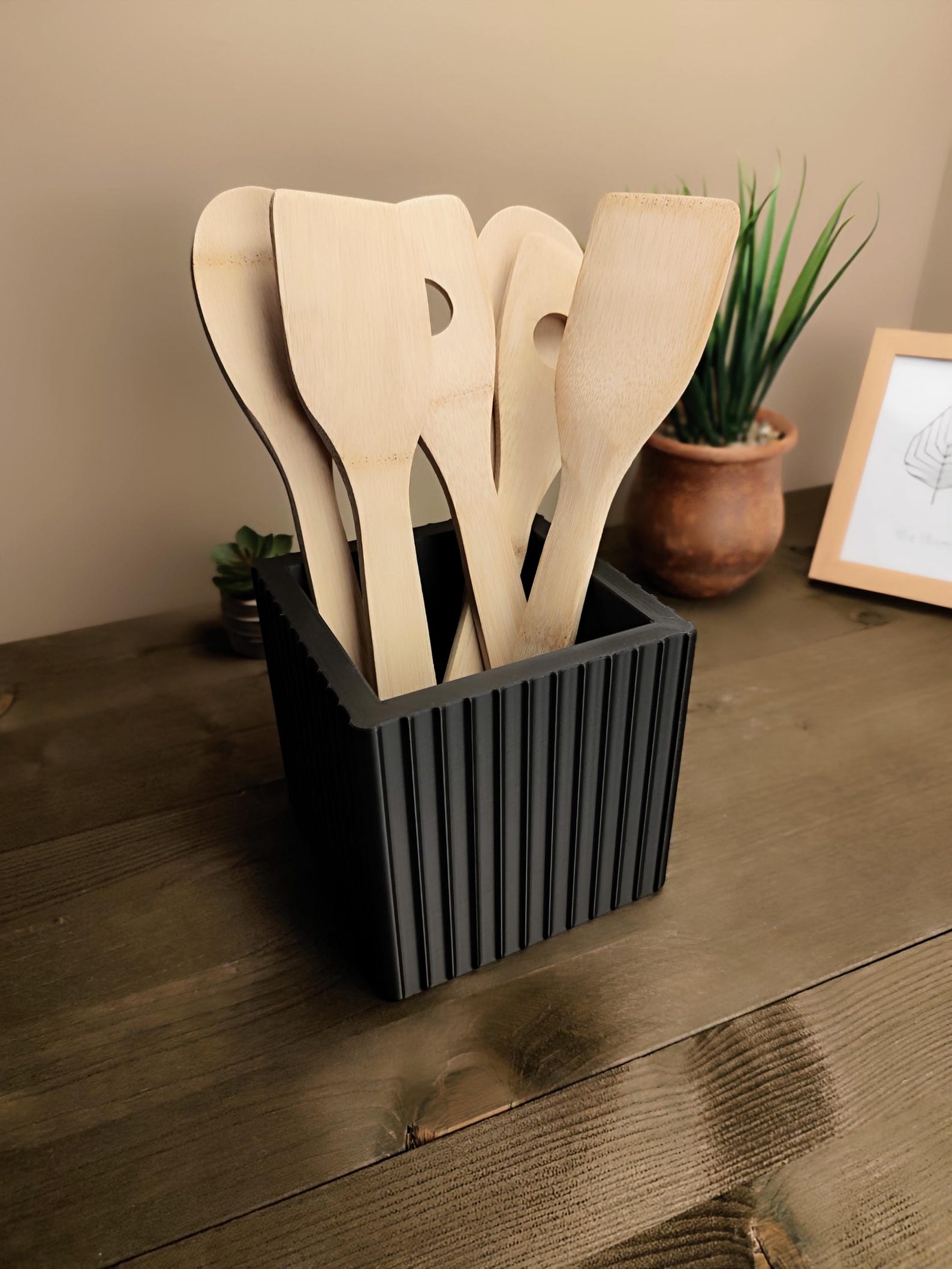 Modern Ribbed Square Utensil Holder - Etsy