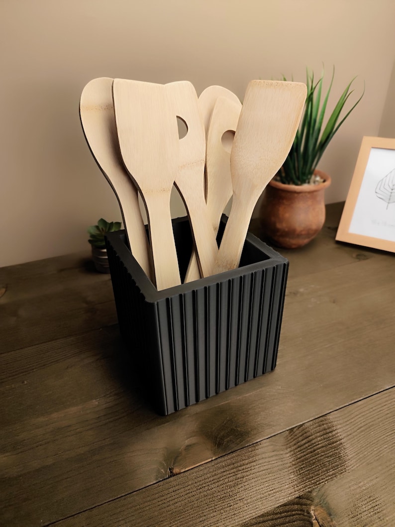 Modern Ribbed Square Utensil Holder - Etsy