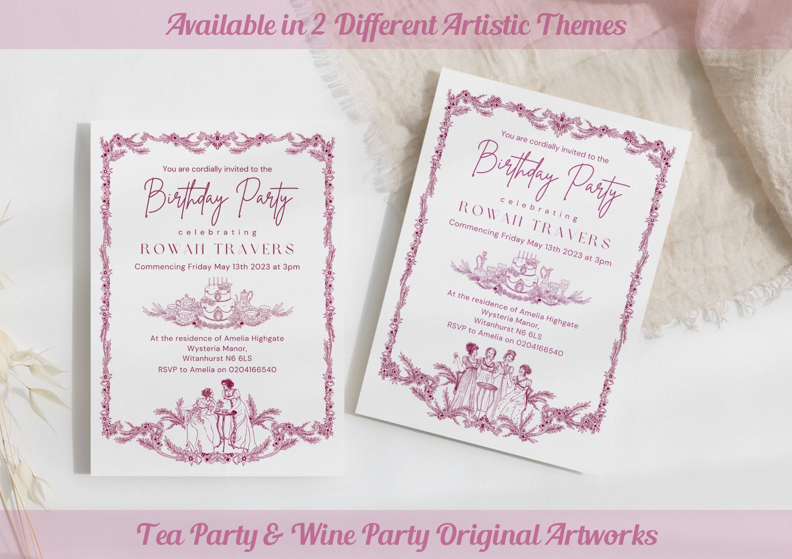 Regency Themed Birthday Invitation With Unique Hand-drawn Artwork for ...