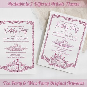 Regency Themed Birthday Invitation With Unique Hand-drawn Artwork for ...