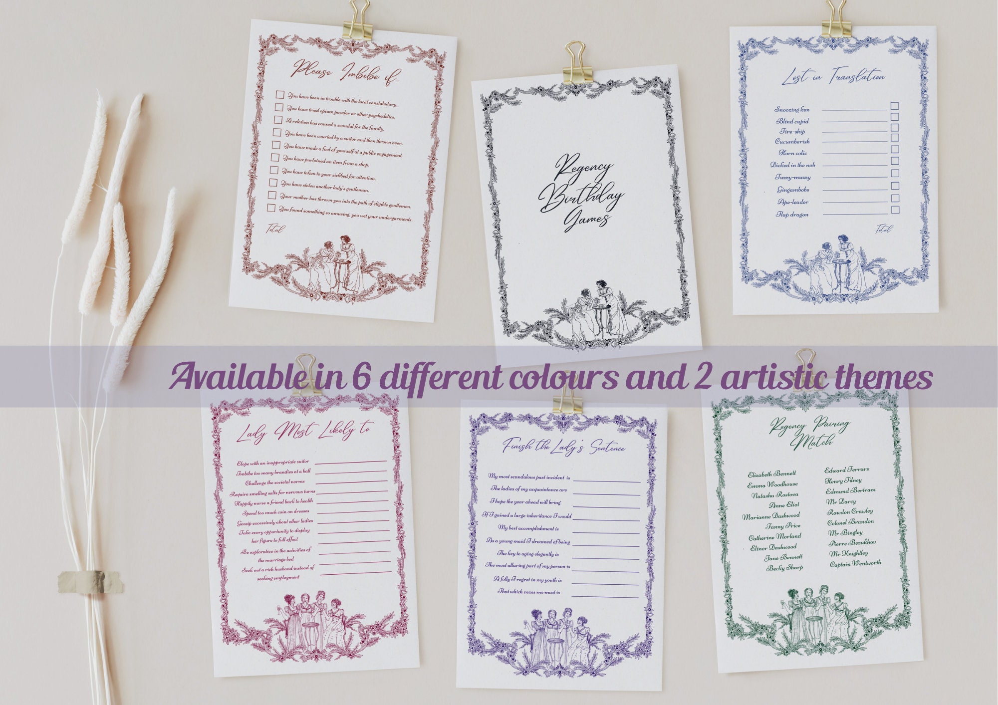 Regency Birthday Games for a Classy Period Birthday, Name Day Bundle ...