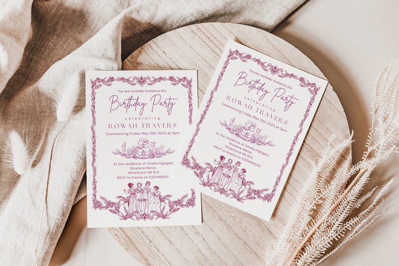 Regency Themed Birthday Invitation With Unique Hand-drawn Artwork for ...