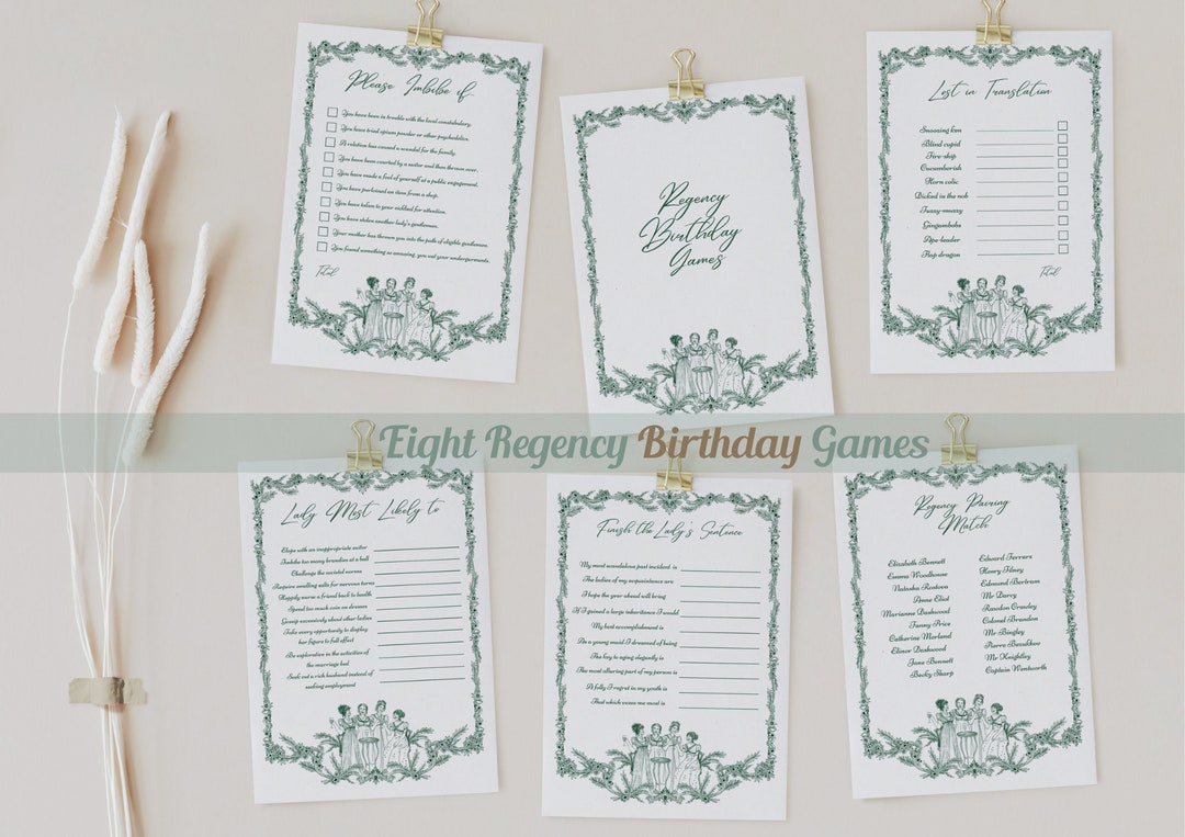 Regency Birthday Games for a Classy Period Birthday, Name Day Bundle ...
