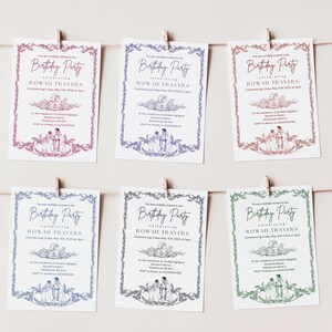 Regency Themed Birthday Invitation Set With Unique Hand-drawn Artwork ...