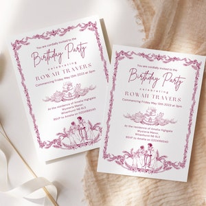 Regency Themed Birthday Invitation Set With Unique Hand-drawn Artwork ...