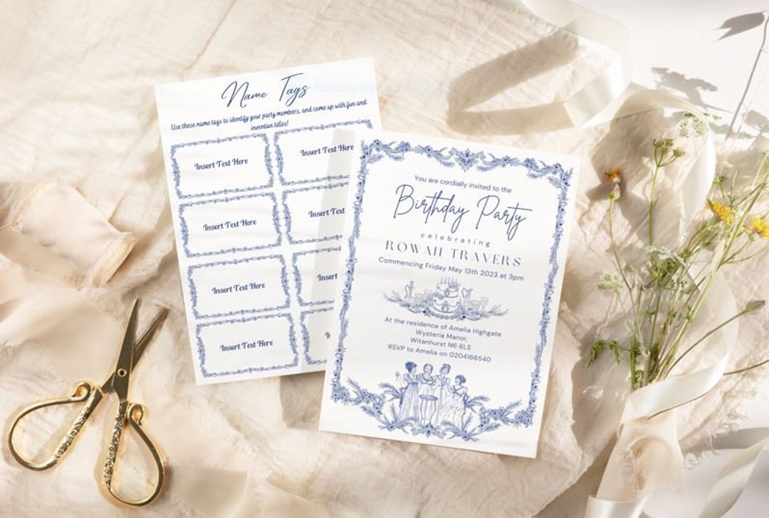 Regency Themed Birthday Invitation Set With Unique Hand-drawn Artwork ...