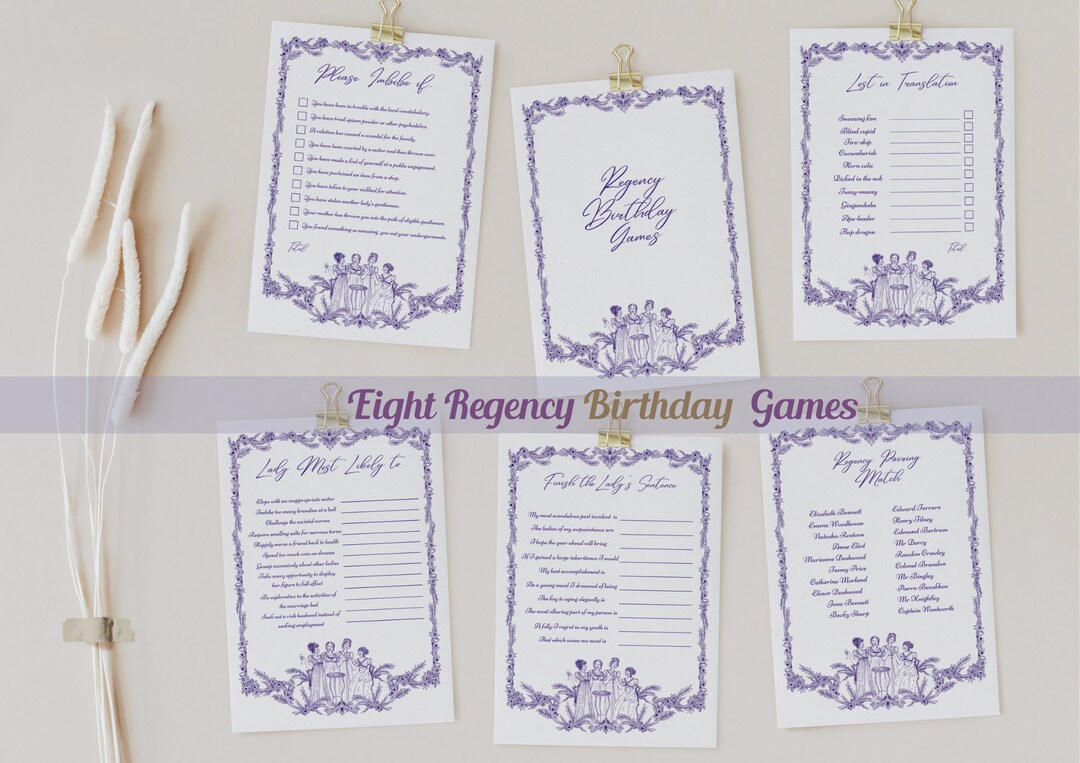 Regency Birthday Games for a Classy Period Birthday, Name Day Bundle ...