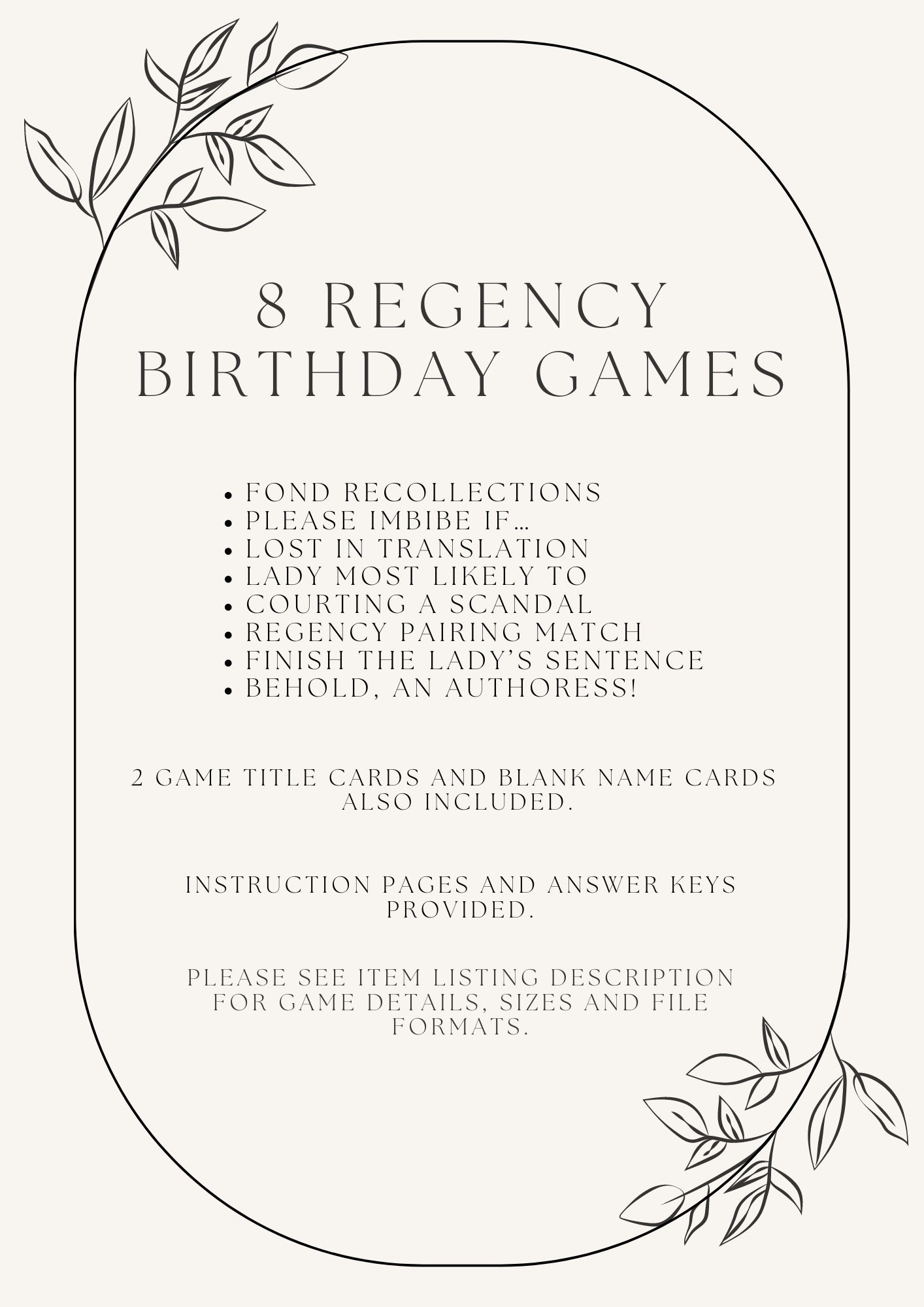 Regency Birthday Games for a Classy Period Birthday, Name Day Bundle ...