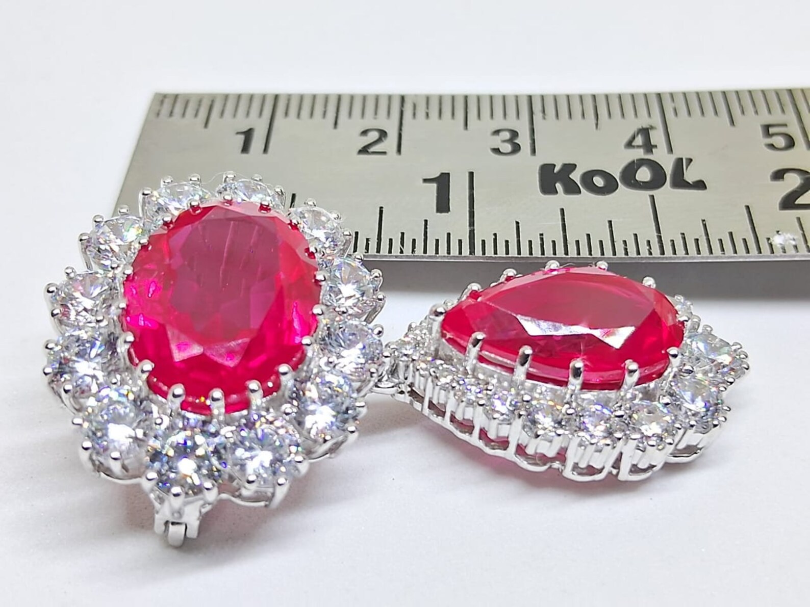Queen Elizabeth || Inspired Drop Halo Pink CZ 925 Sterling Silver ...