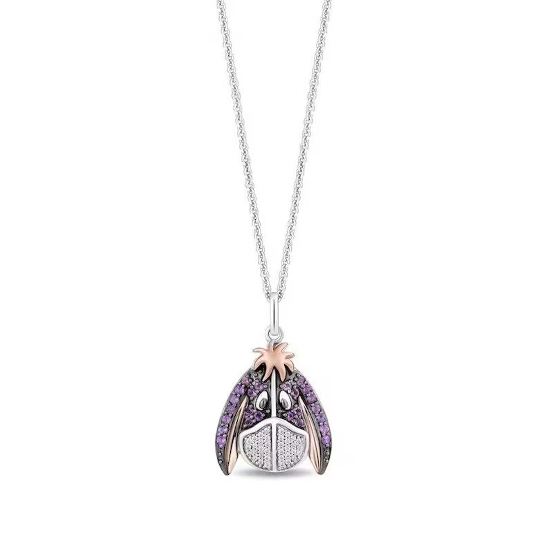 Winnie the Pooh 0.05CTTW Diamond and Amethyst Eeyore Pendant Necklace ...