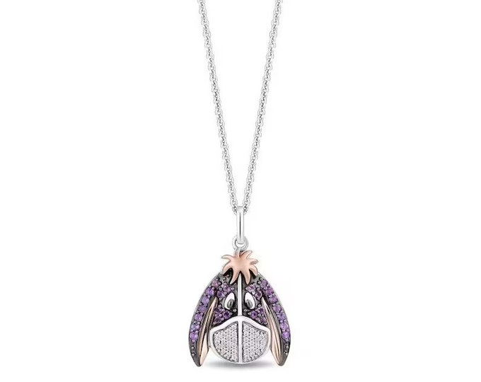 Winnie the Pooh 0.05CTTW Diamond and Amethyst Eeyore Pendant Necklace ...
