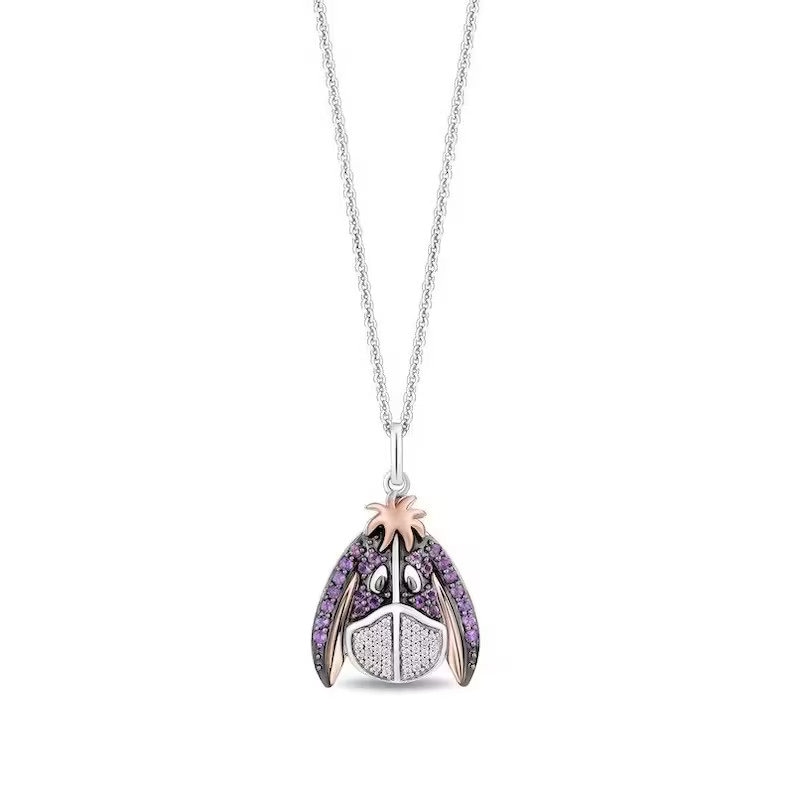 Winnie the Pooh 0.05CTTW Diamond and Amethyst Eeyore Pendant Necklace ...