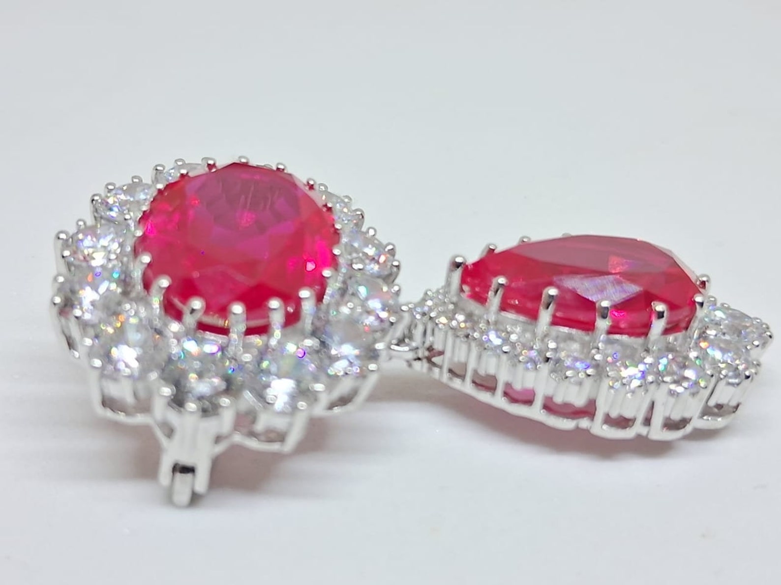Queen Elizabeth || Inspired Drop Halo Pink CZ 925 Sterling Silver ...