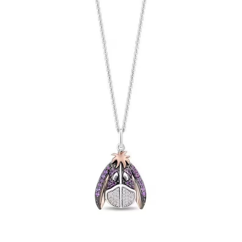 Winnie the Pooh 0.05CTTW Diamond and Amethyst Eeyore Pendant Necklace ...