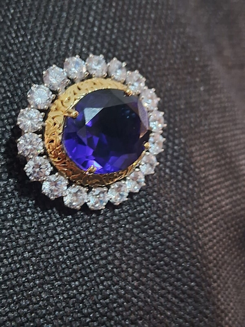 Queen Elizabeth Inspired Oval Cut Sapphire & Cz Halo Brooch Pin in 925 ...
