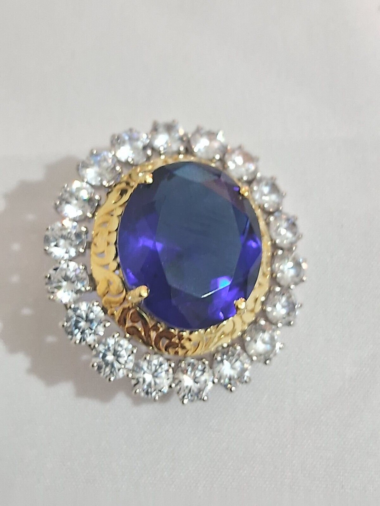 Queen Elizabeth Inspired Oval Cut Sapphire & Cz Halo Brooch Pin in 925 ...