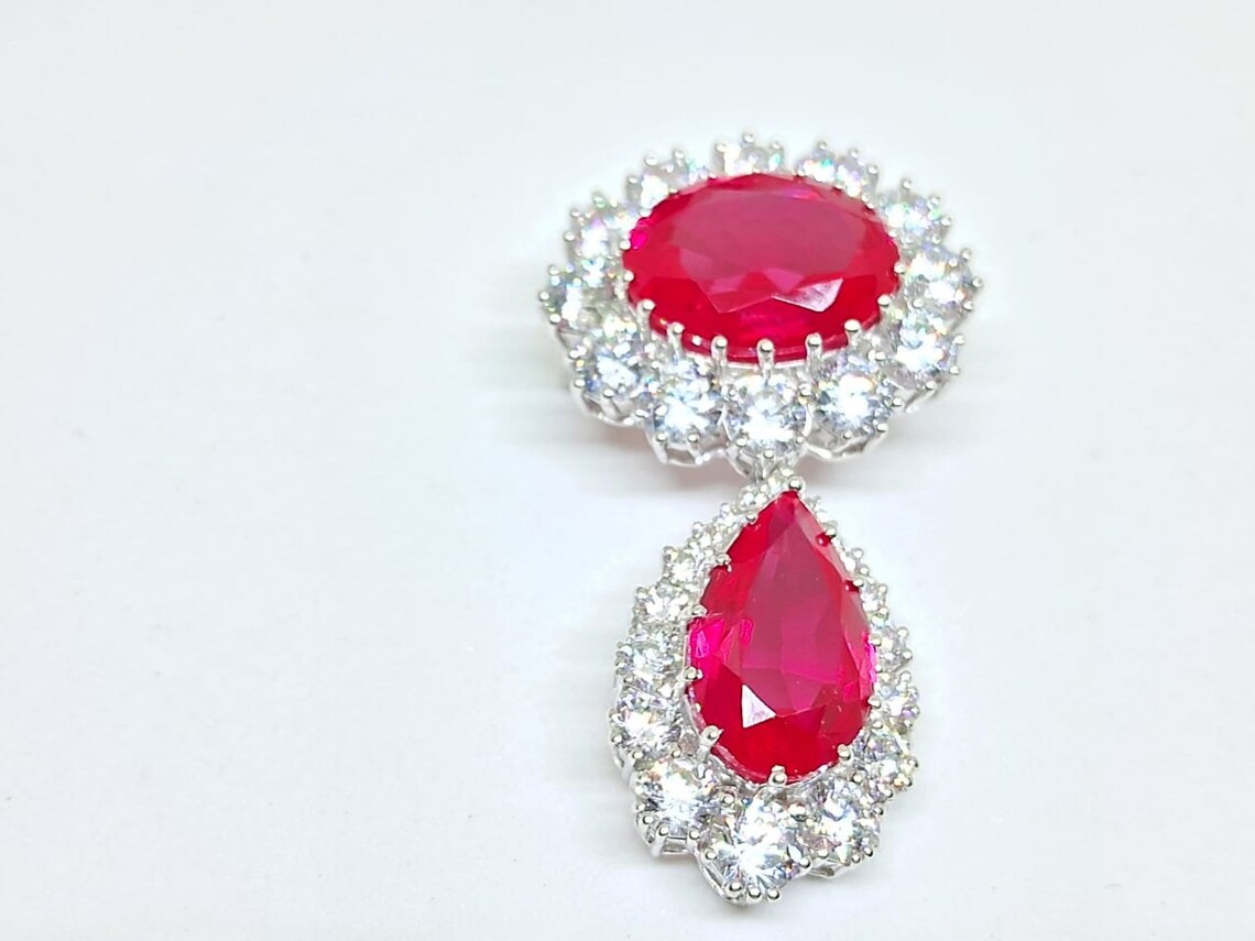 Queen Elizabeth || Inspired Drop Halo Pink CZ 925 Sterling Silver ...