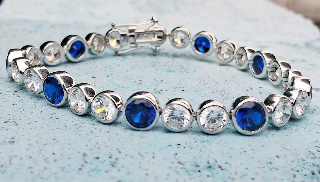 8.62 CT Round Cut Sapphire & Lab Created Diamond Rub Over Setting ...