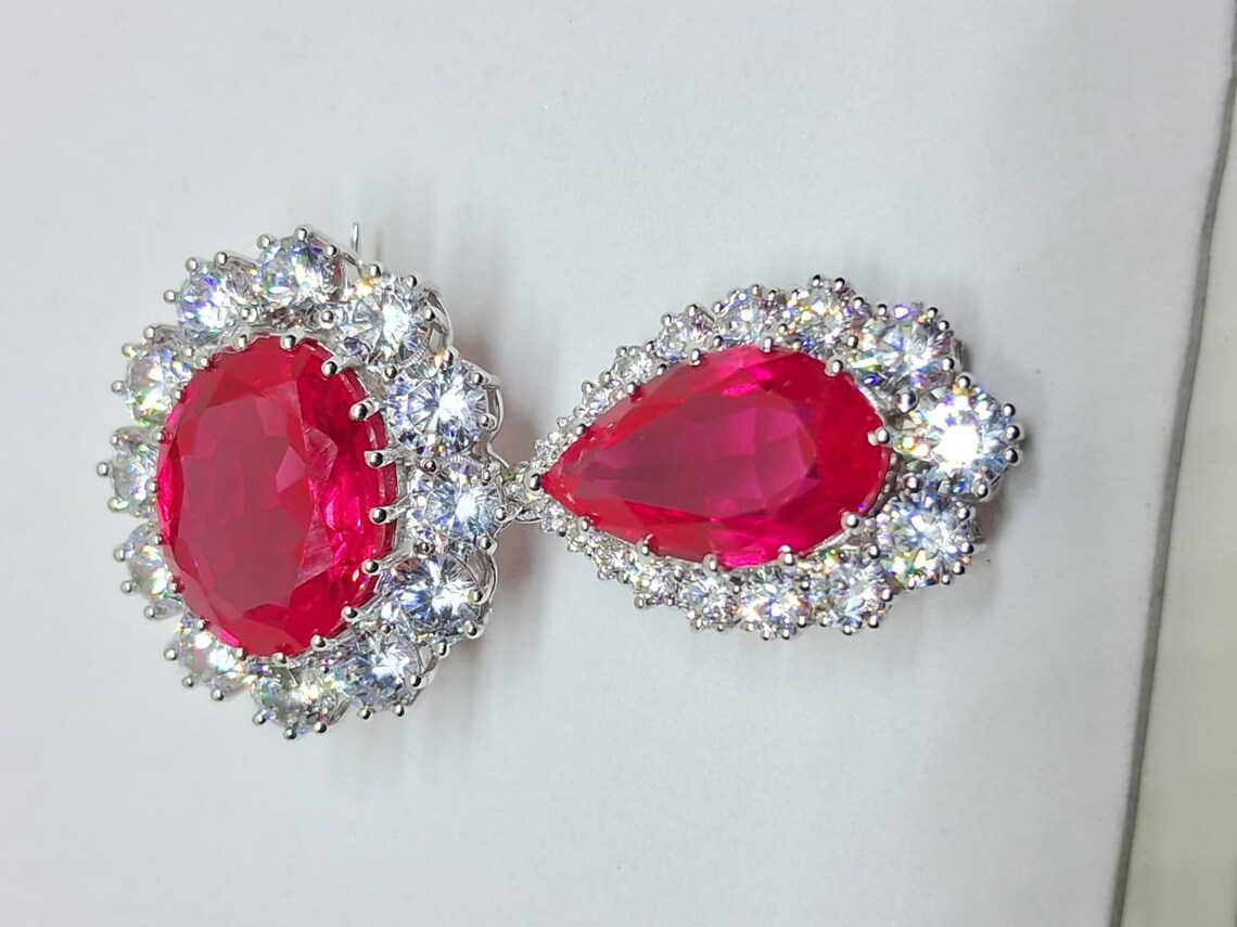 Queen Elizabeth || Inspired Drop Halo Pink CZ 925 Sterling Silver ...