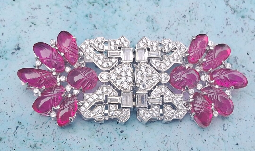 Art Deco Style Ruby and Diamond Two in One Openable Brooch Pin in 925 ...