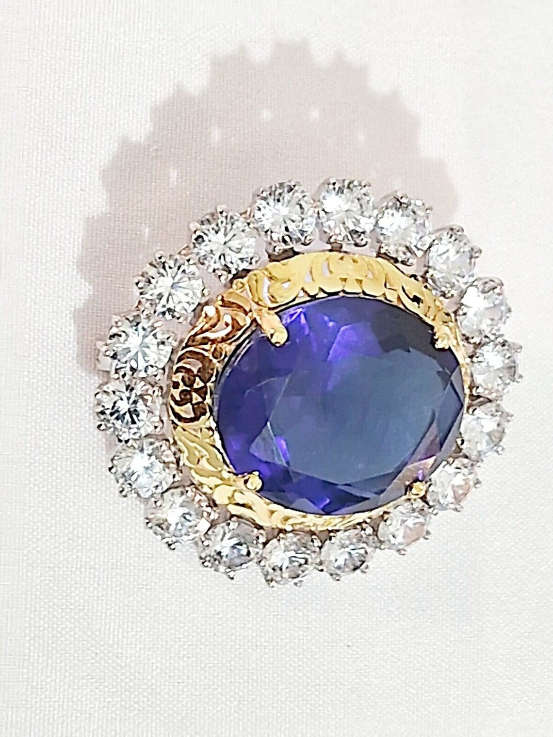 Queen Elizabeth Inspired Oval Cut Sapphire & Cz Halo Brooch Pin in 925 ...